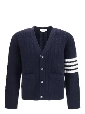 Thom Browne V-neck Sweater With Anchor Embroidery On The Back - Blue