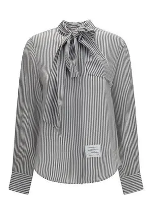 THOM BROWNE Striped Silk Shirt With Removable Collar