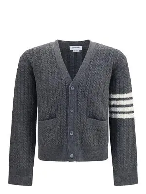 THOM BROWNE V-neck Sweater With Anchor Embroidery On The Back