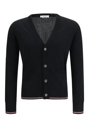 Thom Browne Ribbed Merino Wool Cardigan - Black