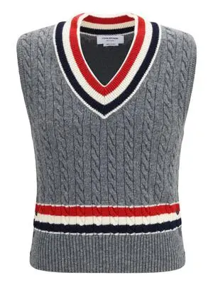 Thom Browne Cable-knit Cricket V-neck Vest - Grey