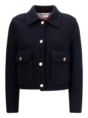 Thom Browne Cropped Virgin Wool Jacket - Blue
