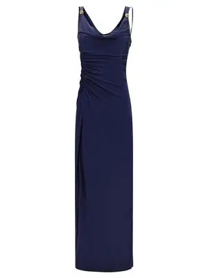Versace Long Dress In Soft Viscose Jersey - Blue