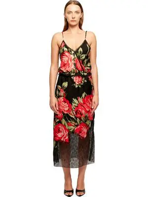 SWF Lace Trim Satin Midi - Noir Bloom