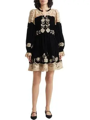 Sea Shiloh Embroidered Velvet Minidress - Black