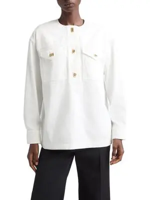 FERRAGAMO Brushed Cotton Gabardine Pullover Shirt - Mascarpone