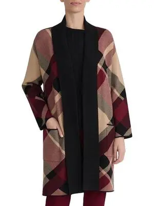 Jones New York Plaid Turnback Collar Cardigan - Classic Wine Multi