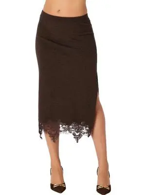Astr The Label Nadine Lace Hem Midi Skirt - Brown