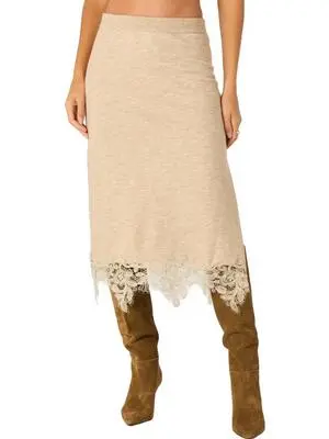 Astr The Label Nadine Lace Hem Midi Skirt - Natural
