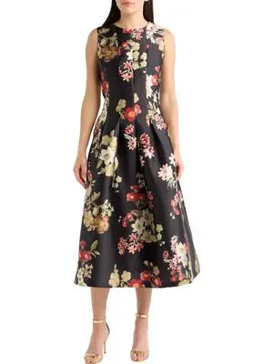 JULIA JORDAN Floral Print Pleated Cocktail Dress