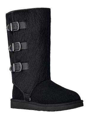 UGG Classic Tall Western Boot With Genuine Calf Hair Trim - Black