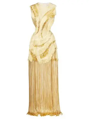 XU ZHI Embellished Fringed Open-back Minidress - Yellow