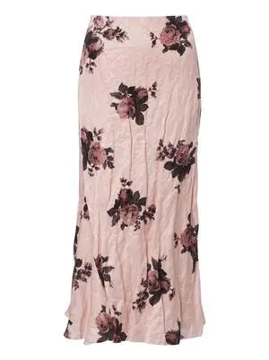 Erdem Floral Satin Midi Skirt - Pink
