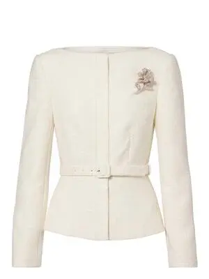 Roland Mouret Belted Embellished Bouclé Jacket - White