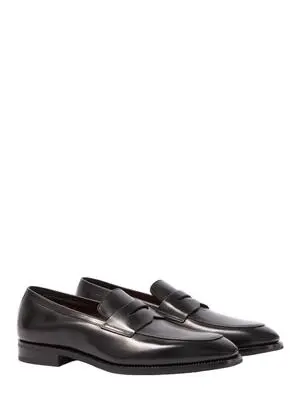 Santoni Leather Penny Loafers - Black