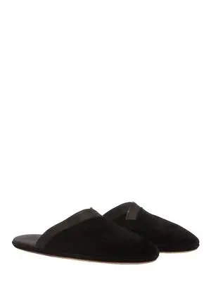 John Lobb Leather-trimmed Suede Slippers - Black