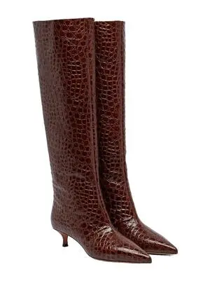 Le Monde Beryl Le Monde Béryl Babouche Croc-effect Leather Knee-high Boots - Brown