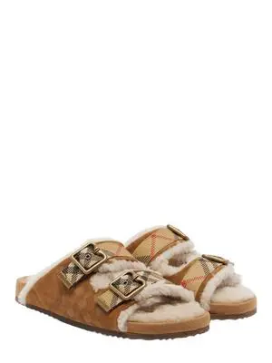 Burberry Check Shearling-lined Suede Sandals - Beige