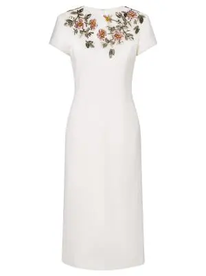 Oscar De La Renta Floral-appliqué Wool-blend Cocktail Dress - White