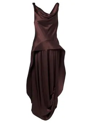 XU ZHI Asymmetric Silk Satin Midi Dress - Brown