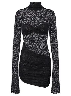 BANANHOT Francisca Ruched Lace Minidress - Black
