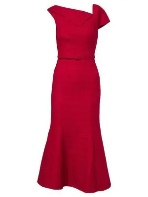 Roland Mouret Belted Asymmetric Bouclé Cocktail Dress - Red