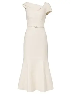 Roland Mouret Belted Asymmetric Bouclé Cocktail Dress - White