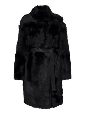 YVES SALOMON Reversible Shearling Wrap Coat - Black