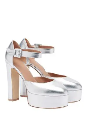 MALONE SOULIERS Leila Metallic Leather Platform Pumps - Silver