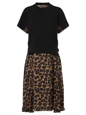 Sacai Leopard-print Cotton Jersey Midi Dress - Multicoloured