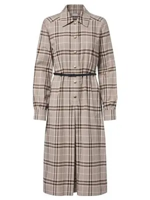 Burberry Check Belted Cotton Shirt Dress - Grey