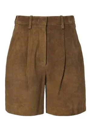 JOSEPH Suze Pleated Suede Shorts - Brown
