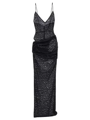 Alex Perry Draped Leopard-print Lace Maxi Dress - Black
