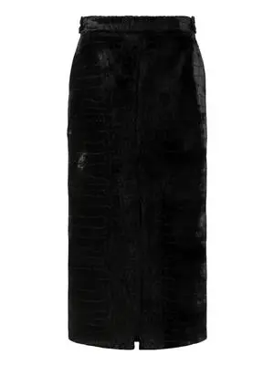 TOM FORD Croc-effect Velvet Midi Skirt - Black