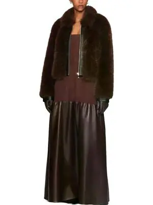 ET OCHS Faux-fur Panelled Coat - Brown