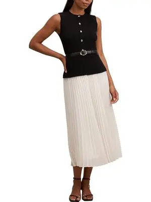 EVER NEW Loiusa Belted Sleeveless Mixed Media Maxi Dress - Mono