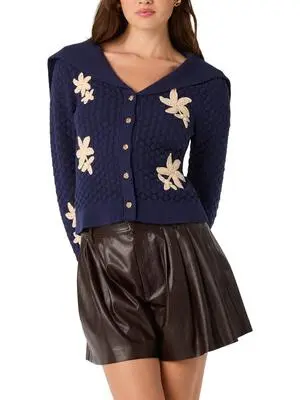 Astr The Label Analissa Floral Appliqué Cardigan - Navy