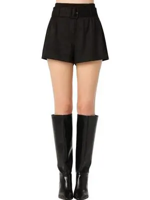 Astr The Label Rain High Waist Belted Shorts - Black