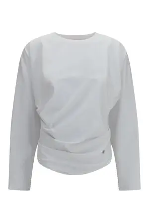 GANNI Asymmetric Draped Stretch Cotton Top - White