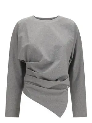 GANNI Asymmetric Draped Stretch Cotton Top - Gray