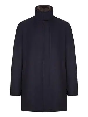 Herno Coat With High Collar And Contrasting Interior - Blue