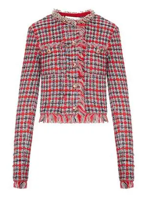 SELF-PORTRAIT Tweed Short Jacket With Jewel Collar - Multicolor