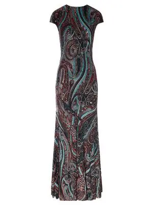 Etro Long Paisley Print Dress With Short Sleeves - Multicolor