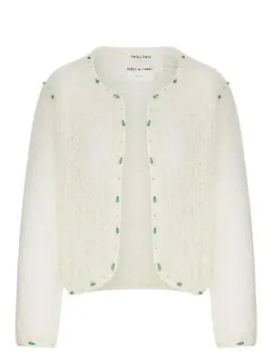 FORTE_FORTE Short Cardigan In Openwork Knit With Embroidery - Cream