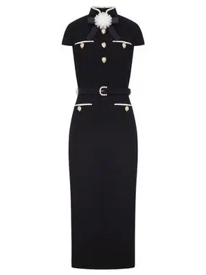 SELF-PORTRAIT Long Dress With Jewel Buttons And Belt - Black