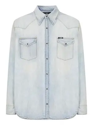 Amiri Washed Denim Western Shirt With Metal Buttons - Multicolor