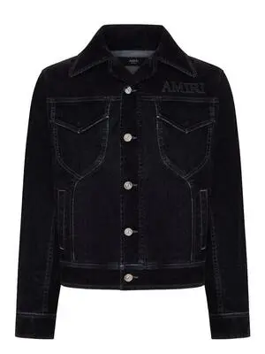 Amiri Flocked Denim Jacket With Embroidered Logo And Metal Buttons - Multicolor