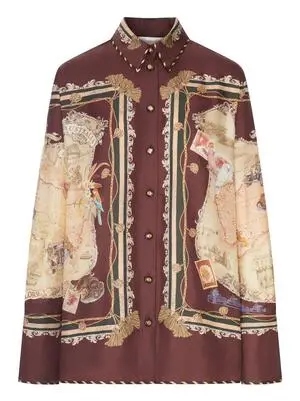 Zimmermann Printed Satin Shirt With A Scarf Motif - Brown
