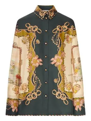 Zimmermann Printed Satin Shirt With A Scarf Motif - Green