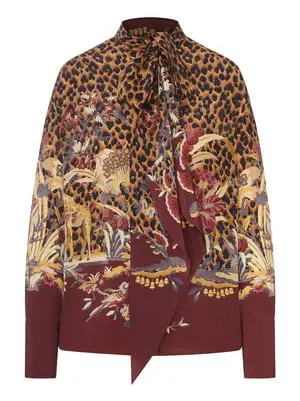 Etro Animal And Floral Printed Shirt With Neck Bow - Multicolor